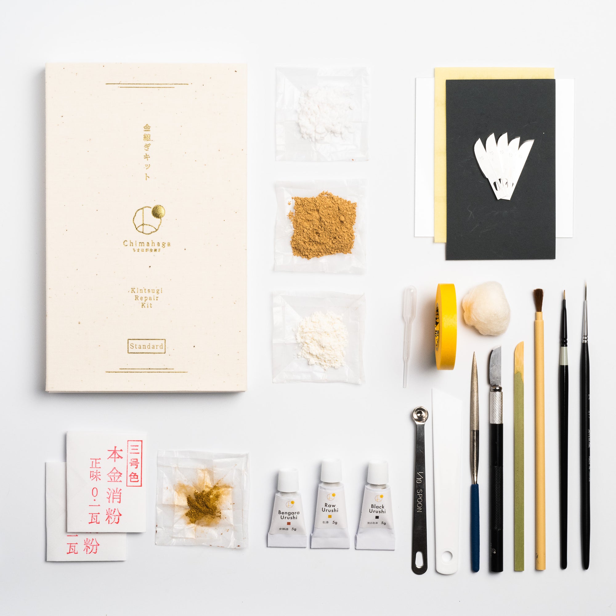 Traditional Kintsugi Repair Kit - Standard - Food Safe, Genuine Gold, Japanese urushi DIY, Chimahaga
